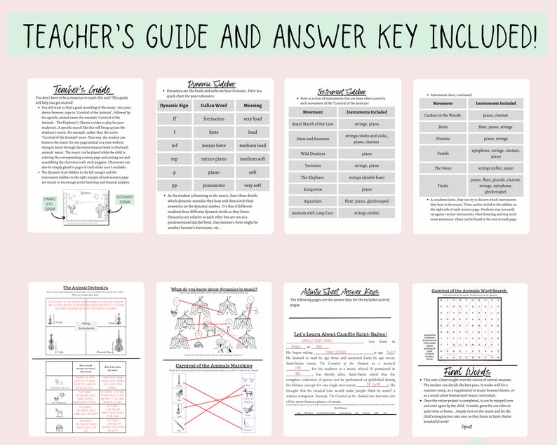 Carnival of the Animals, Educational Printable, Music Unit Study ...