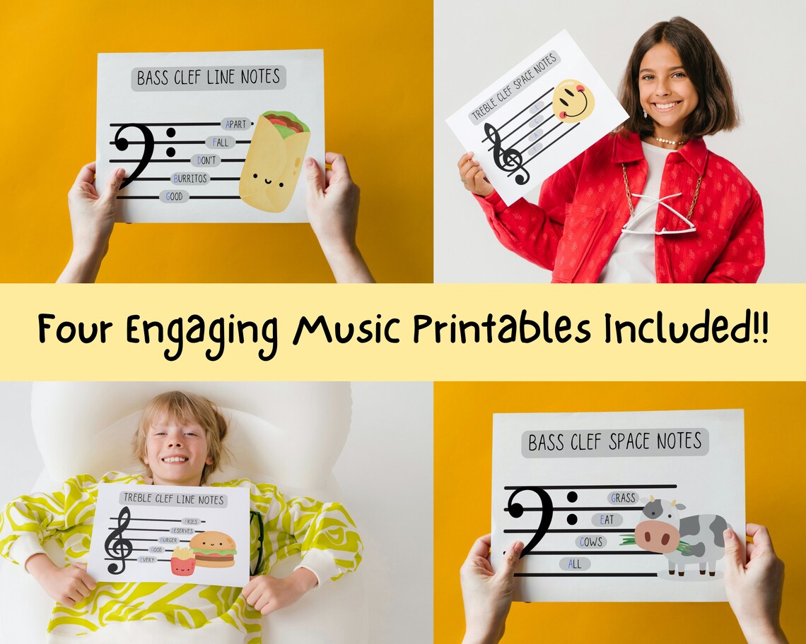 Music Note Staff Printable, Music Education, Bass Clef, Treble Clef ...