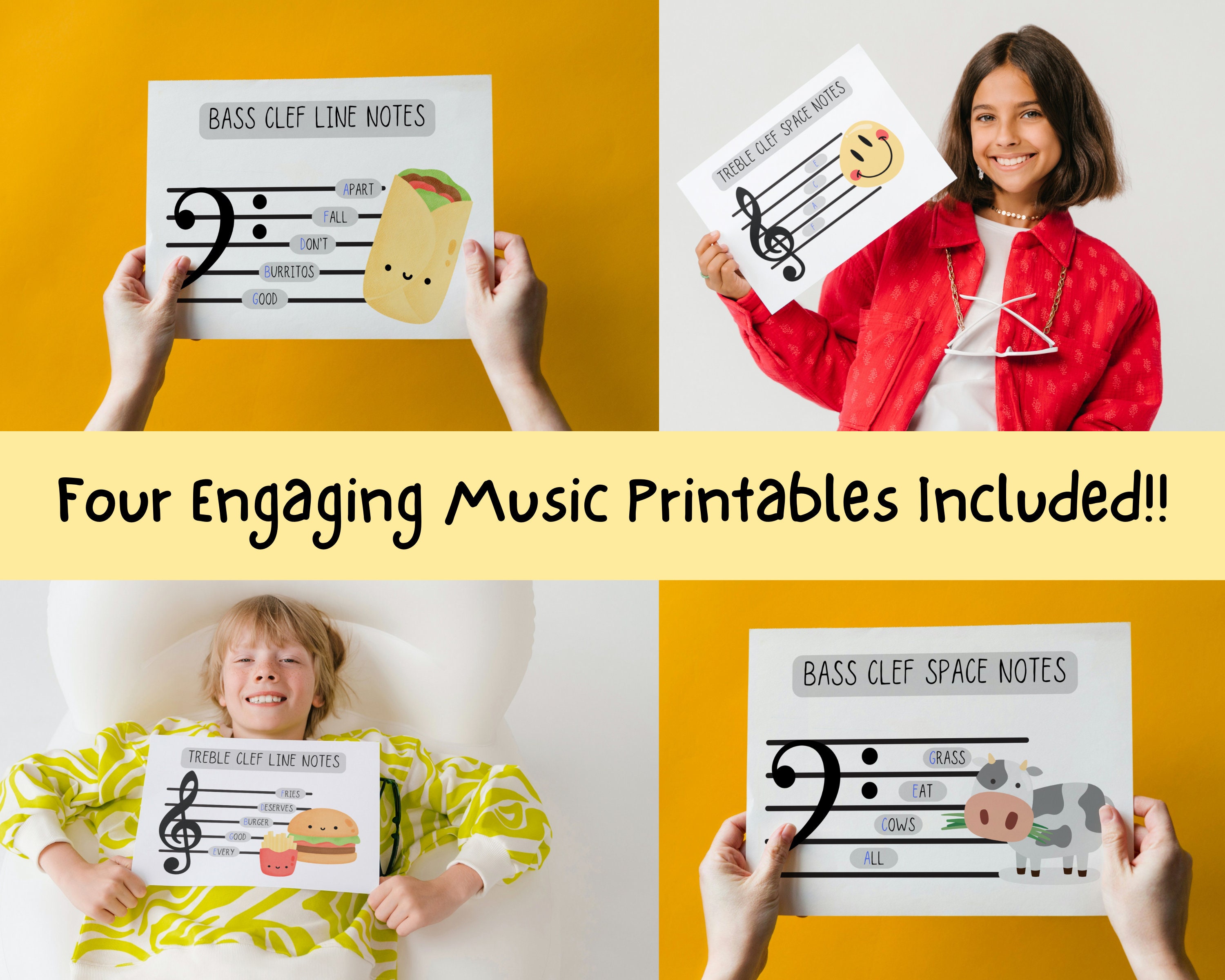 Music Note Staff Printable, Music Education, Bass Clef, Treble Clef ...