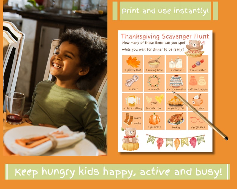 Thanksgiving Scavenger Hunt Printable, Thanksgiving Activity for Kids ...