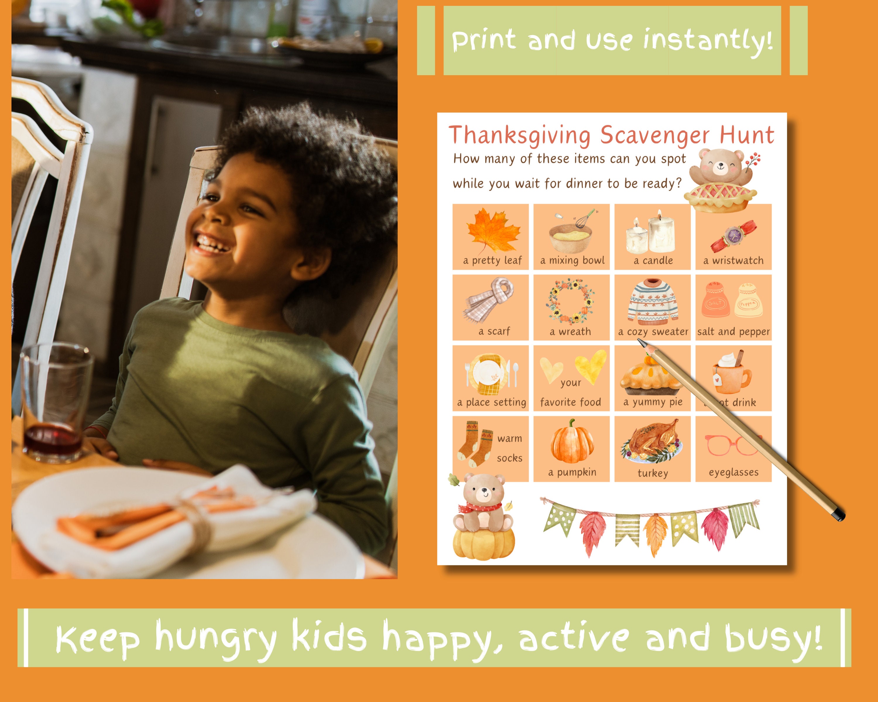 Thanksgiving Scavenger Hunt Printable, Thanksgiving Activity for Kids ...