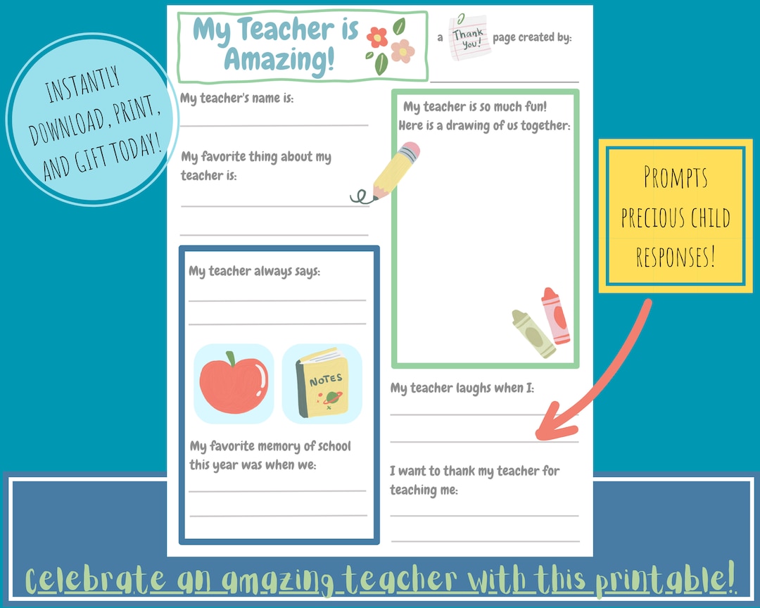 Teacher Appreciation Card All About My Teacher Teacher Gift - Etsy