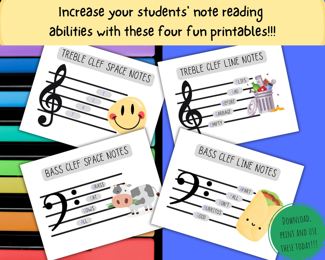 Music Note Staff Printable Music Education Bass Clef Treble - Etsy