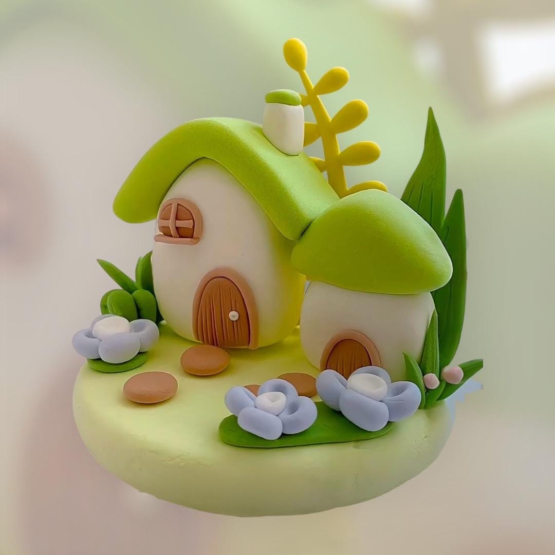 Miniture House Form Puffy Clay Tiny Home With Chimney Stone Path ...