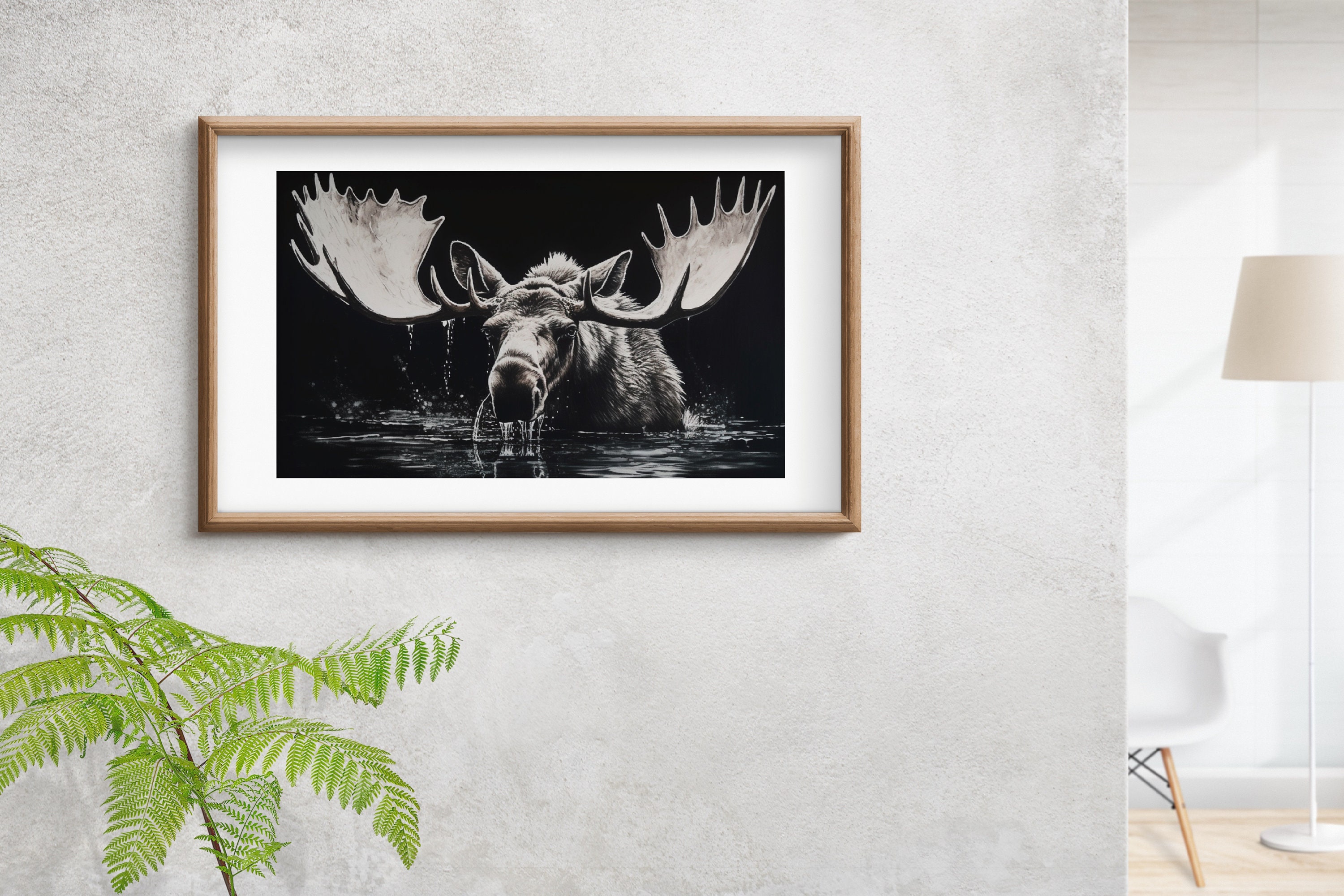 Moose Black and White Printable Painting Wall Art, Cabin Décor ...