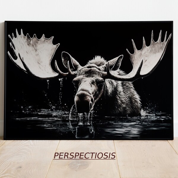 Black and White Moose Wall Art - Etsy