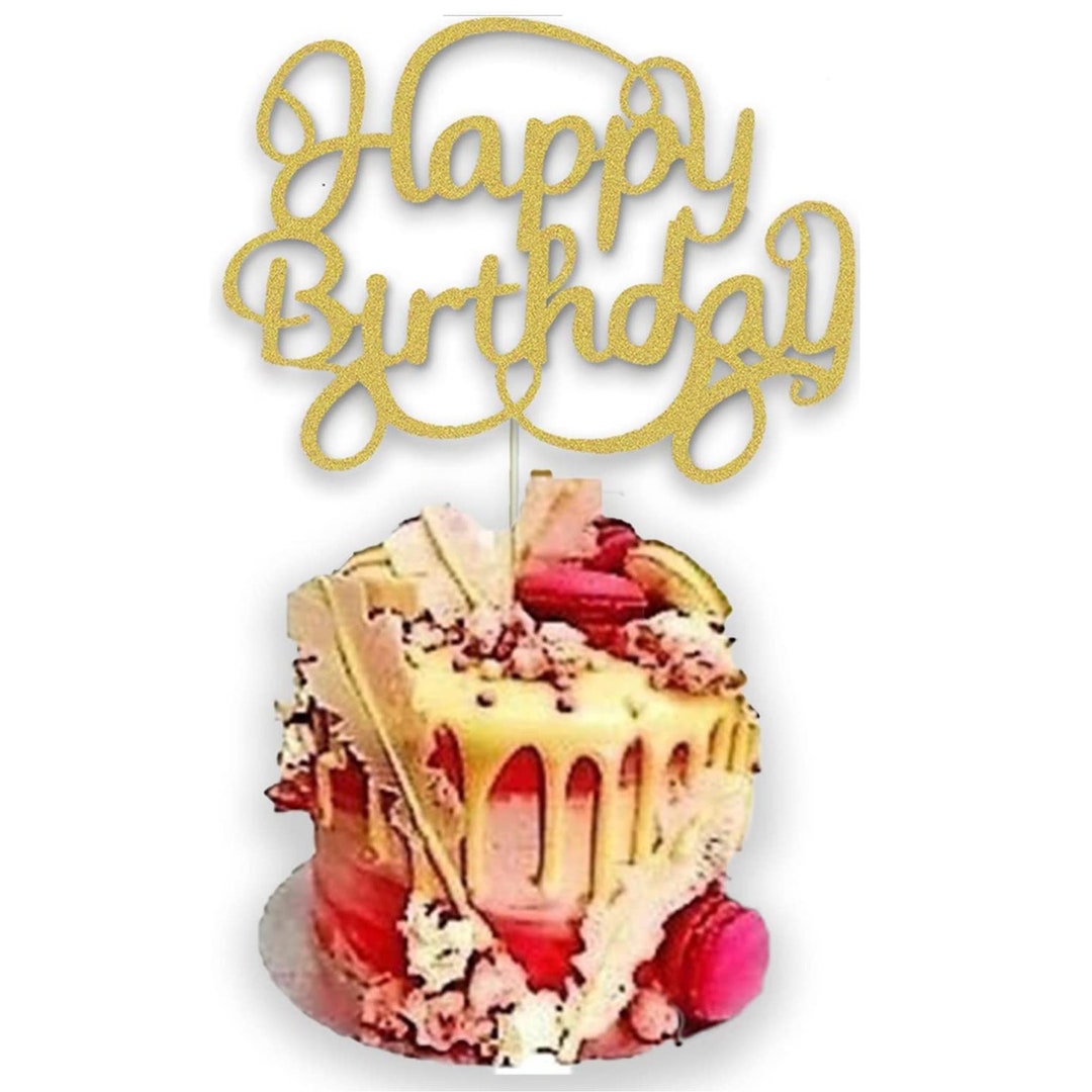 Happy Birthday Cake Topper, Happy Birthday Cupcake Topper, Glitter Gold ...