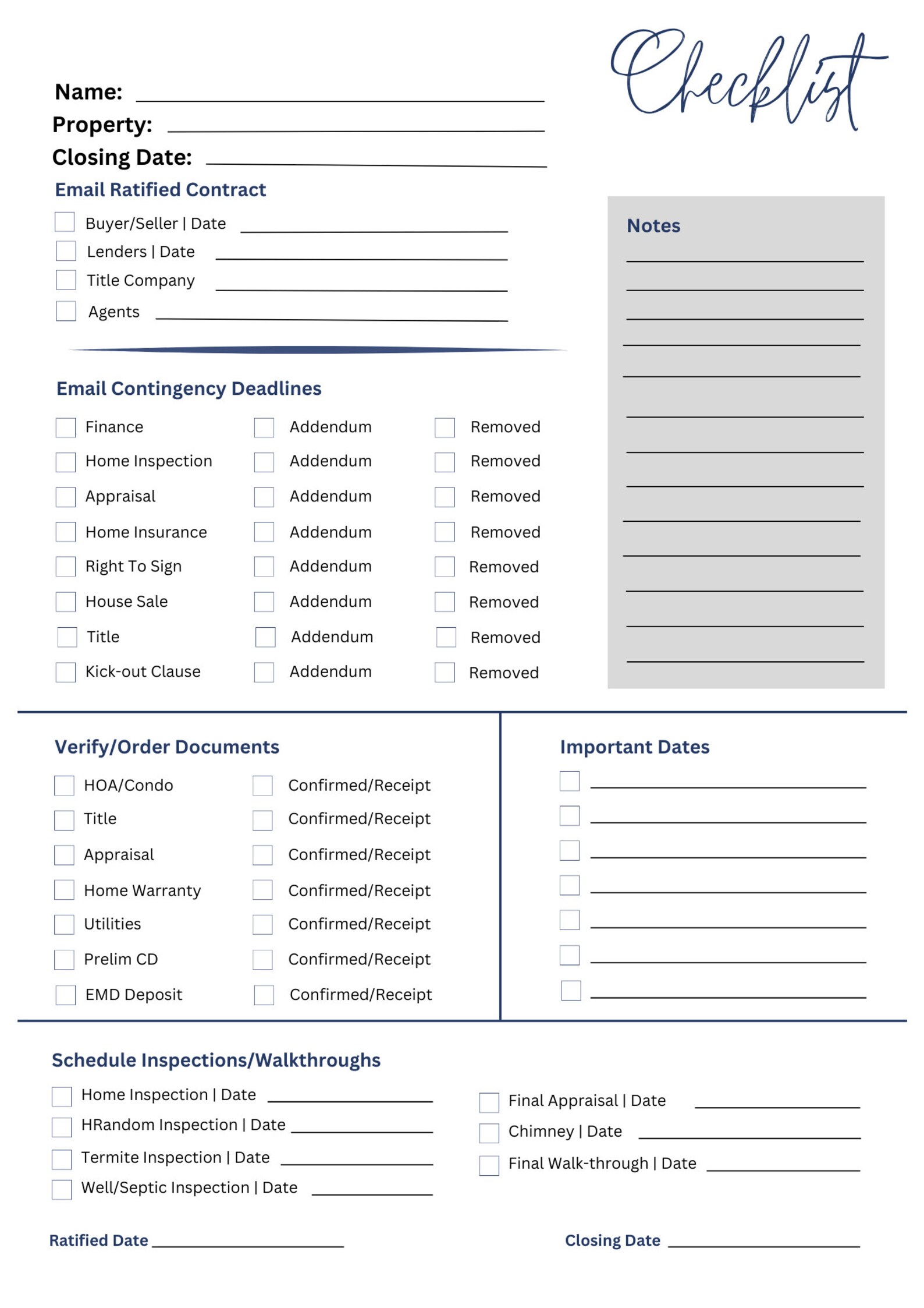 Real Estate Transaction Checklist Planner - Etsy