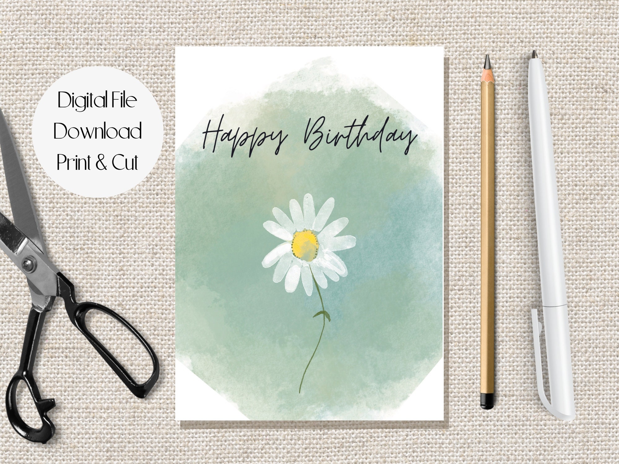 Printable Daisy Birthday Card, Downloadable Happy Birthday Card ...