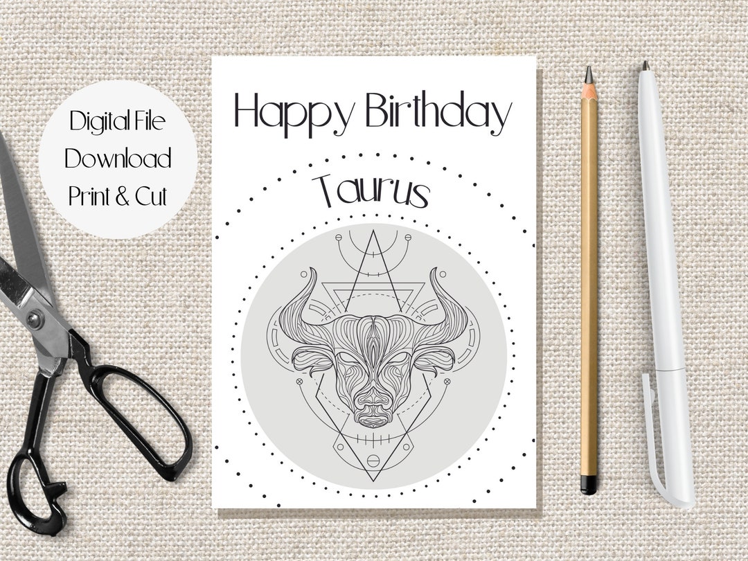 Printable Taurus Birthday Card, Zodiac Sign Birthday Card - Etsy