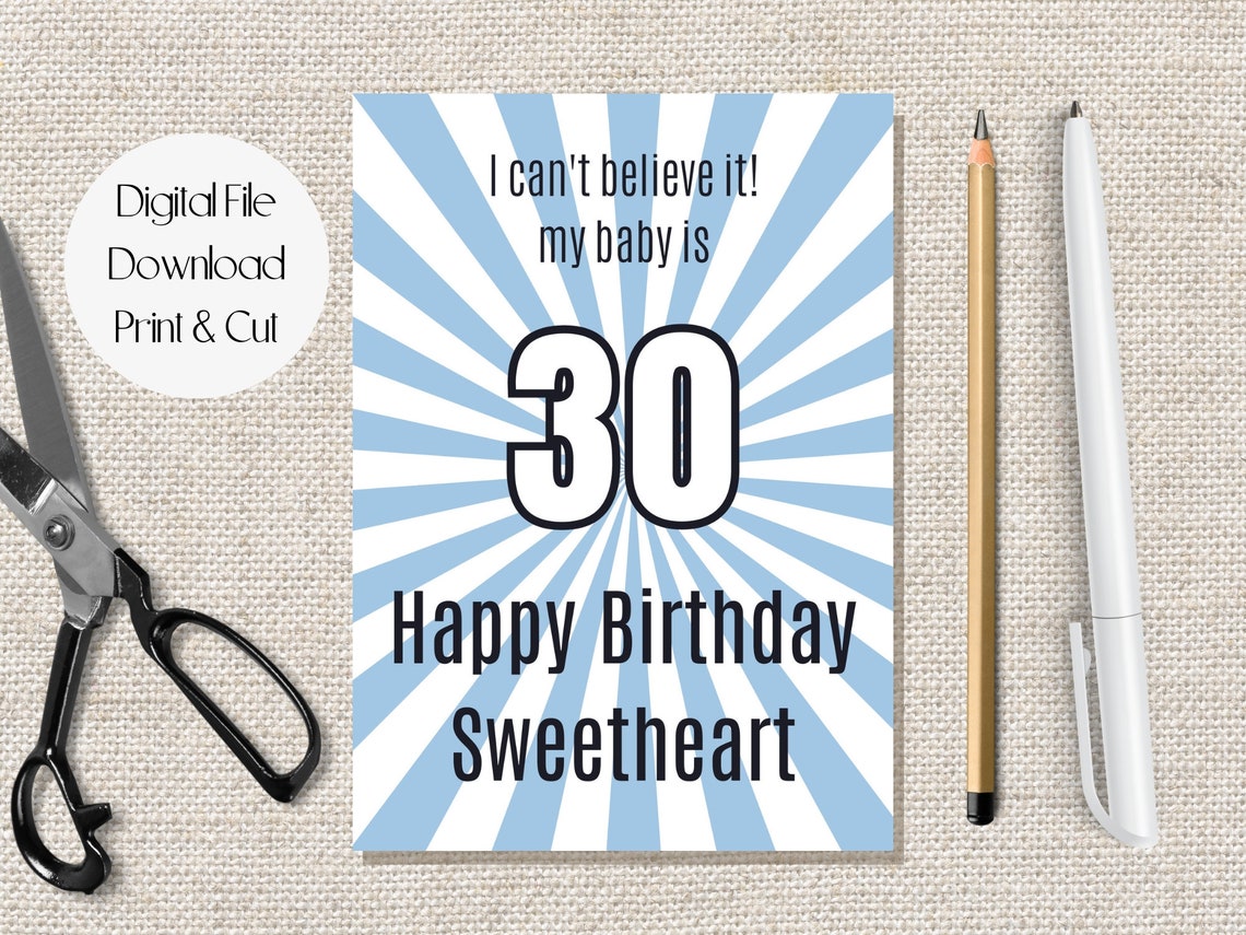 Printable Happy 30th Birthday Card My Baby is 30 Birthday - Etsy