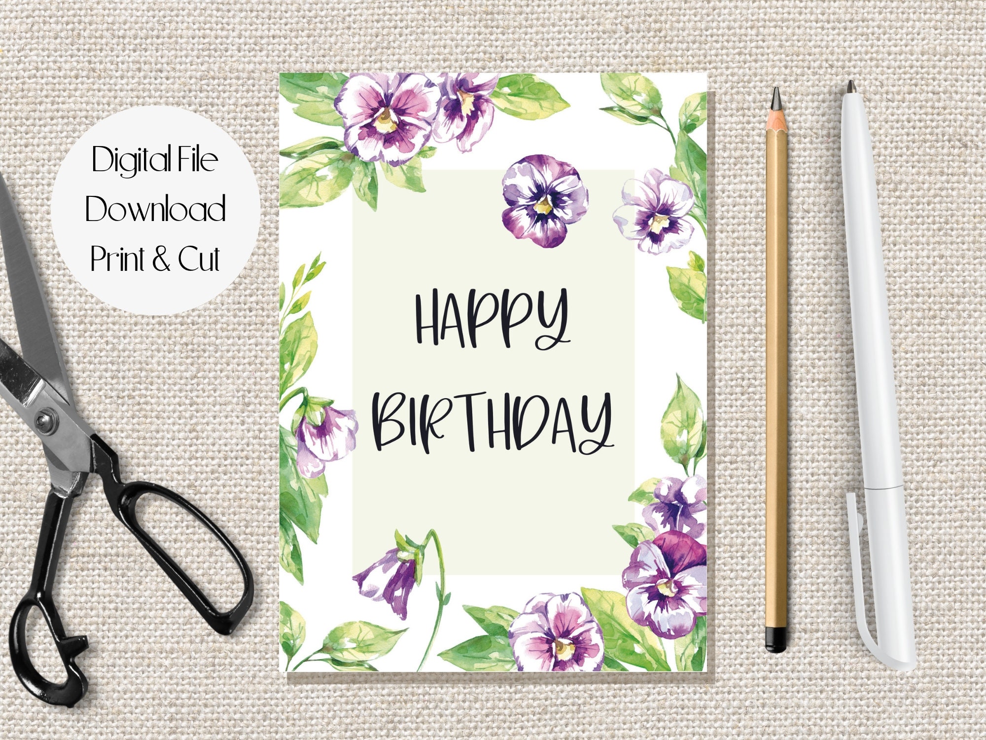 Printable Spring Flower Birthday Card, Happy Birthday Watercolor ...