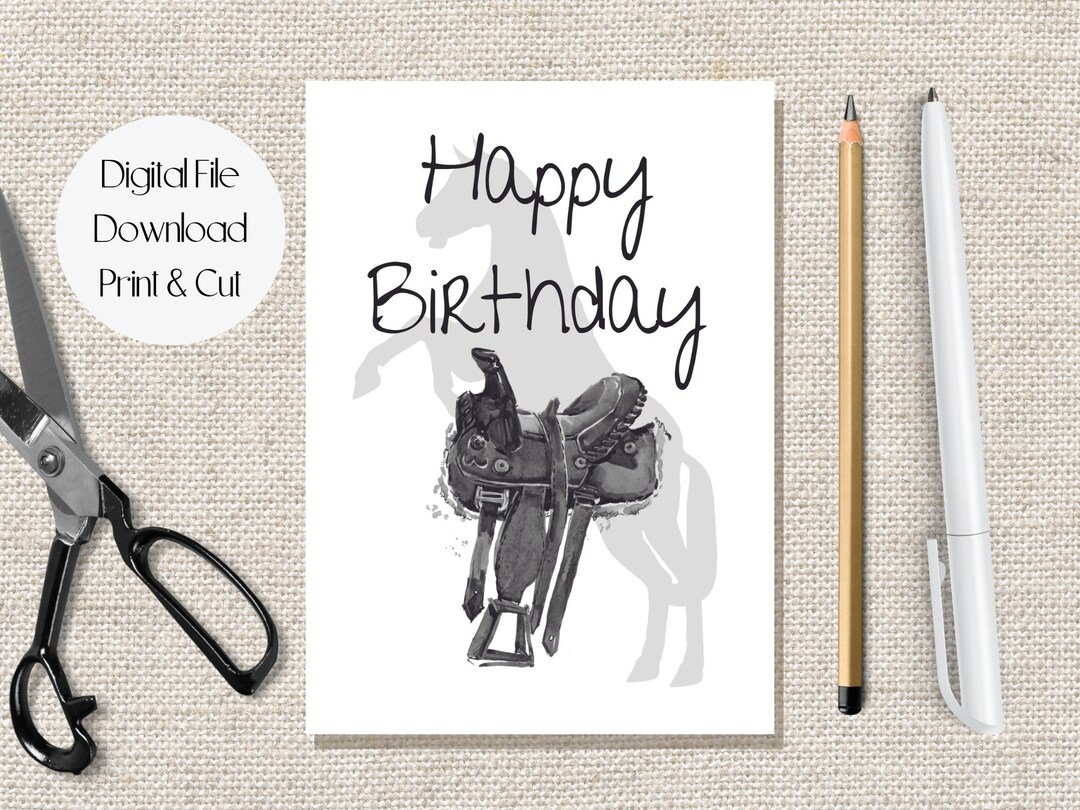 Printable Horseback Riding Birthday Card, Horse Saddle B-day Card, Card ...