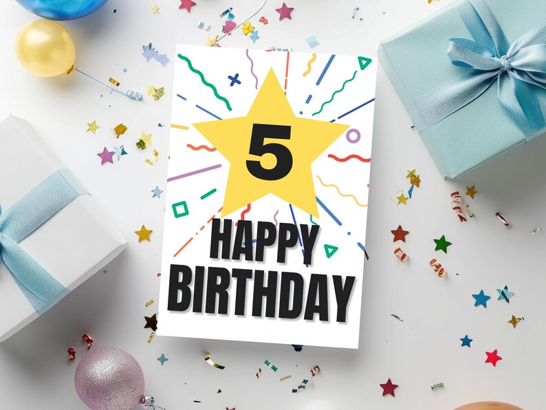5th Birthday Card Printable: Happy Birthday Wish (digital Download) - Etsy