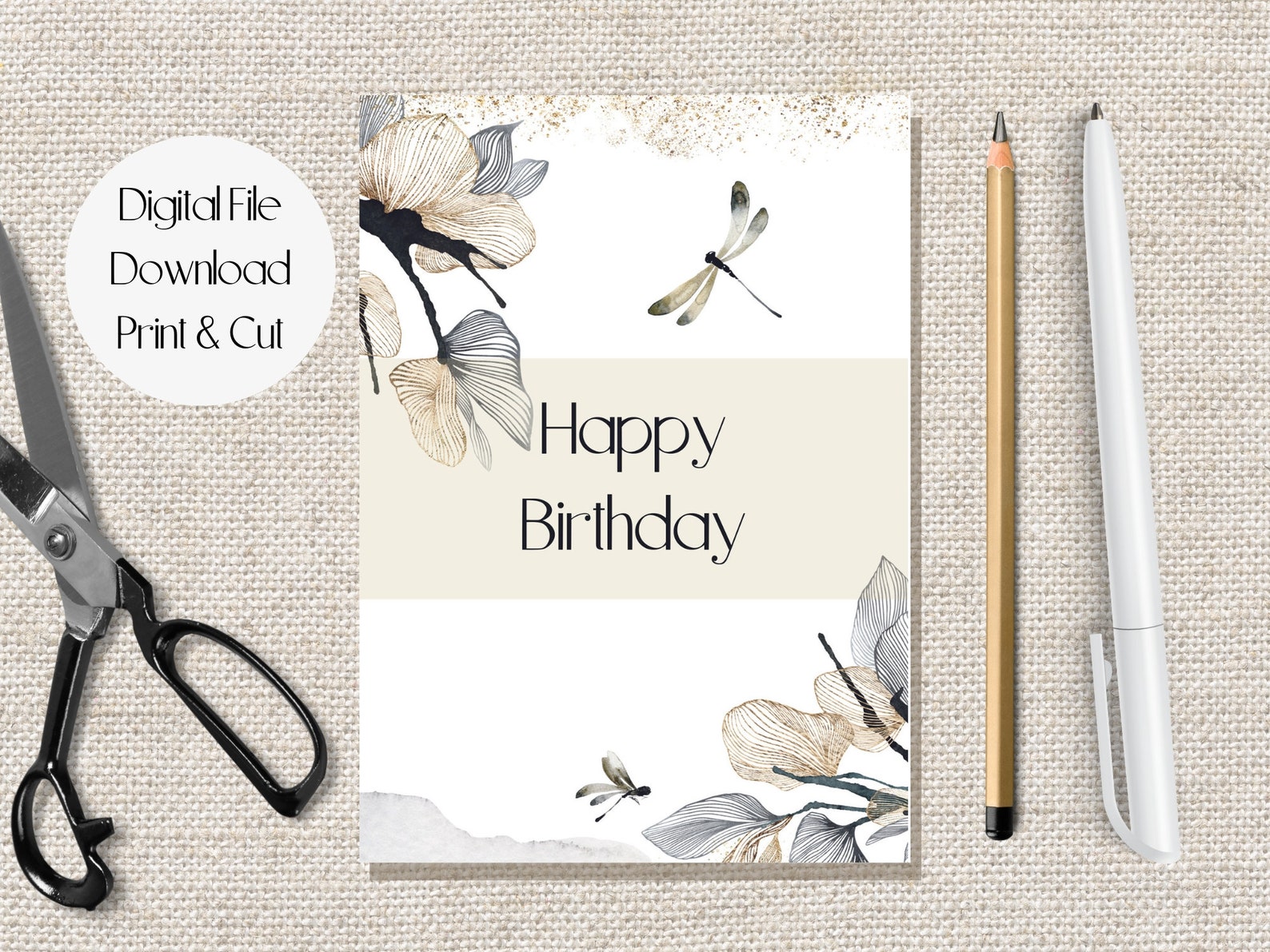 Printable Dragon Fly Birthday Card, Watercolor Dragonfly Happy Birthday ...