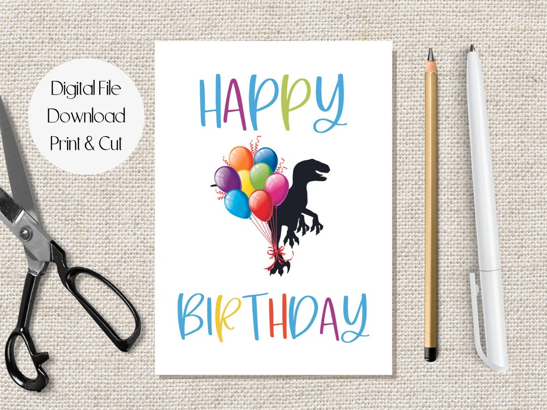 Printable Happy Birthday Velociraptor Card, Fun Dino Card for Son ...