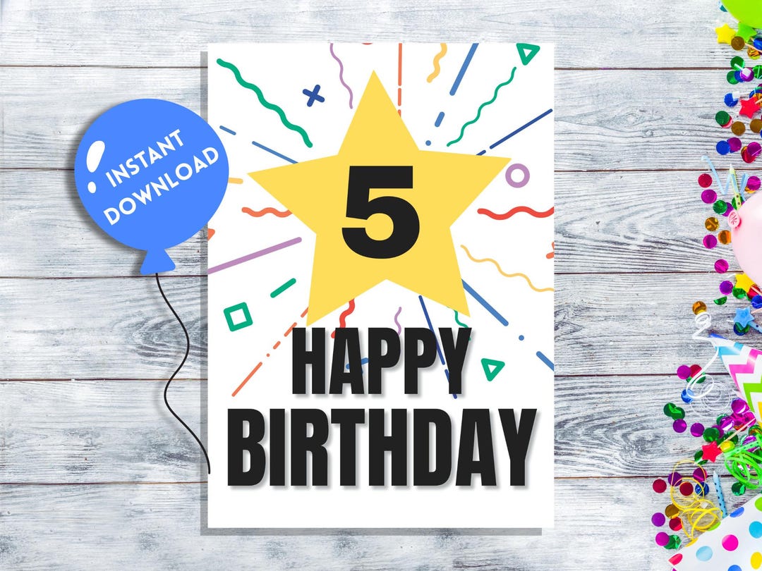 5th Birthday Card Printable: Happy Birthday Wish (digital Download) - Etsy