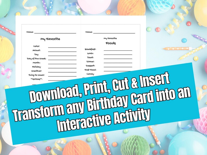 Printable Kids Birthday Card Inserts: Interactive Party Activity ...