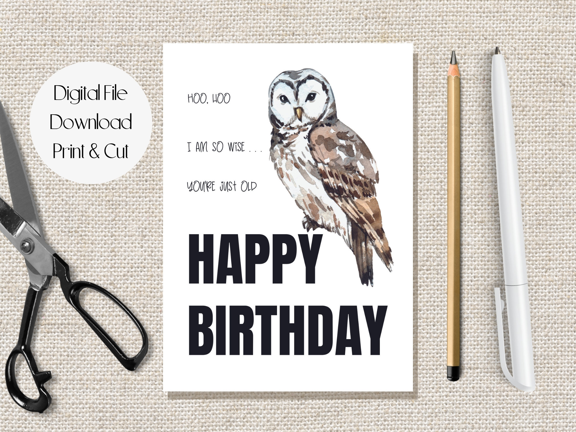 Owl Birthday Card, Funny Owl Printable Happy Birthday Card, You're Just ...
