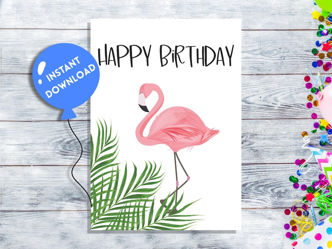 Pink Flamingo Birthday Card: Printable 5x7 Card (digital Download) - Etsy