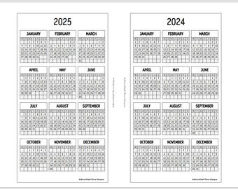 Printable 2024 & 2025 Year on 1 Page Calendar | Half Letter Planner ...