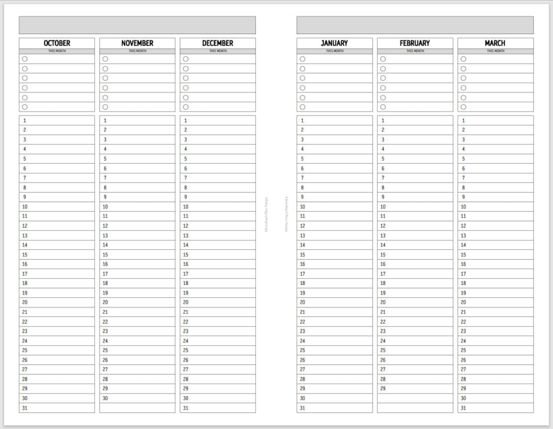 Printable Blank Year on 4 Pages Perpetual Calendar | Half Letter ...