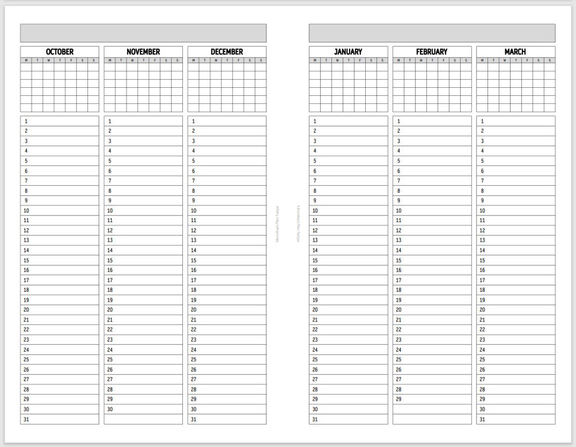 Printable Blank Year on 4 Pages Perpetual Calendar | Half Letter ...