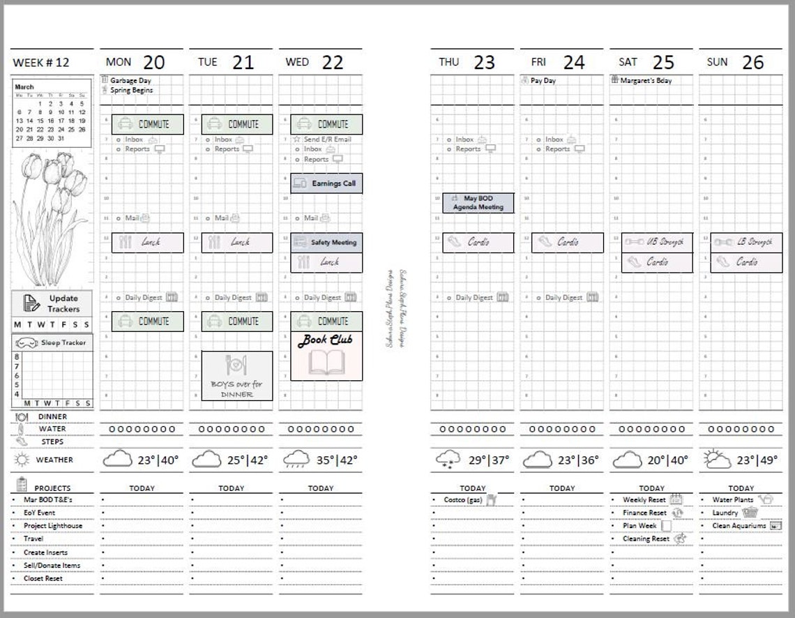 Printable Blank Weekly 2 Pages WO2P Half Letter Planner Agenda Inserts ...