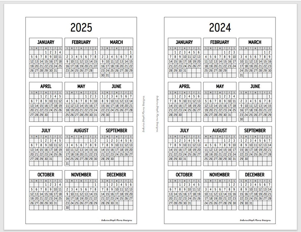 Printable 2024 & 2025 Year on 1 Page Calendar | Standard TN Travelers ...
