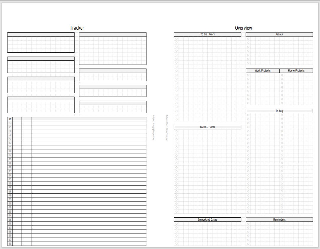 Printable Half Letter Monthly Overview Tracker | Planner or Agenda Inserts - Etsy