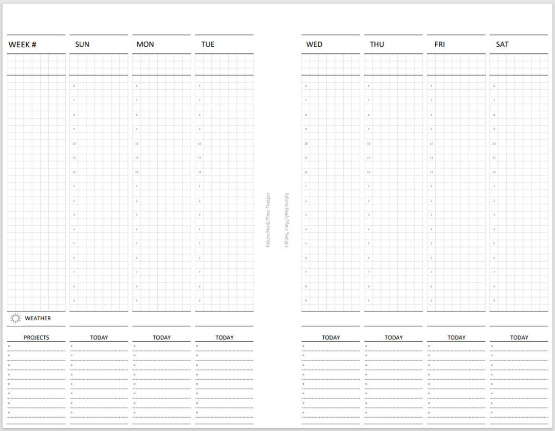Printable Blank Weekly 2 Pages (WO2P) V5 | Half Letter Planner Agenda ...