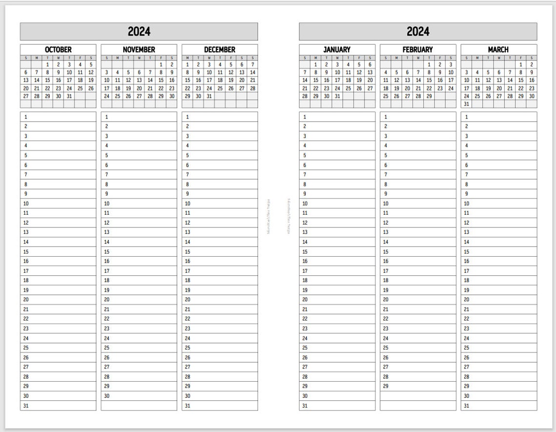Printable 2024 Year on 4 Pages Perpetual Calendar | Half Letter Planner ...