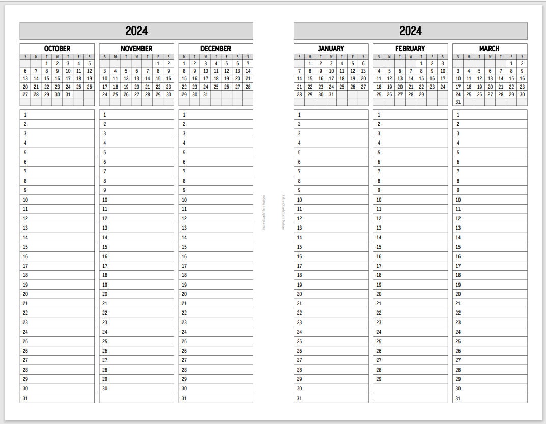Printable 2024 Year on 4 Pages Perpetual Calendar | Half Letter Planner ...