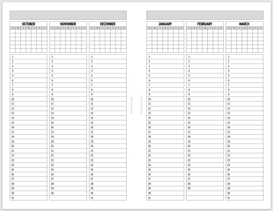 Printable Blank Year on 4 Pages Perpetual Calendar | Half Letter ...