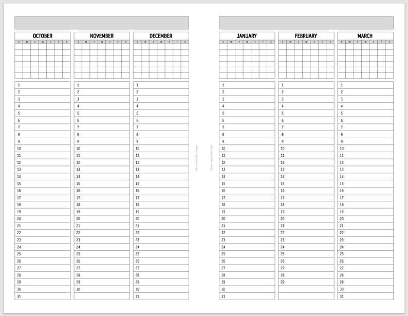 Printable Blank Year on 4 Pages Perpetual Calendar | Half Letter ...