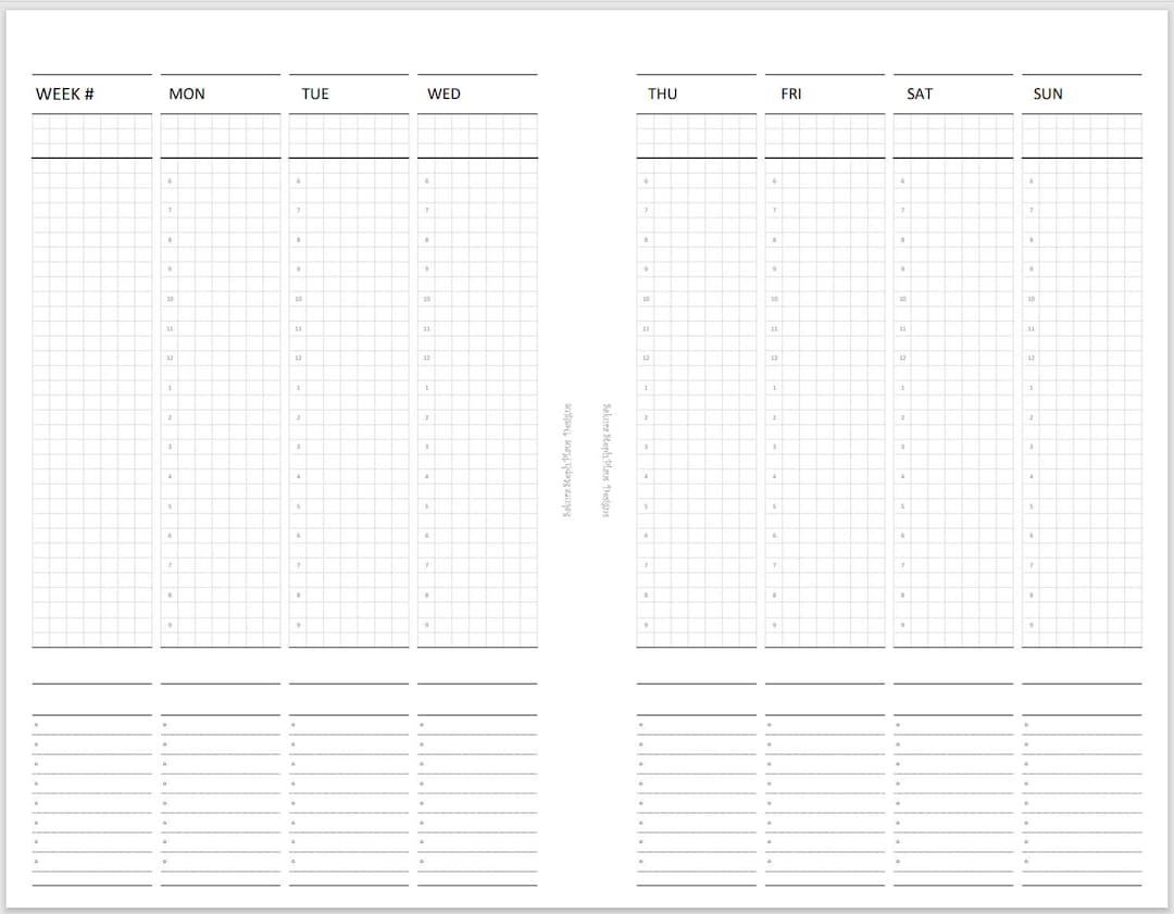 Printable Blank Weekly 2 Pages (WO2P) V4 | Half Letter Planner Agenda ...