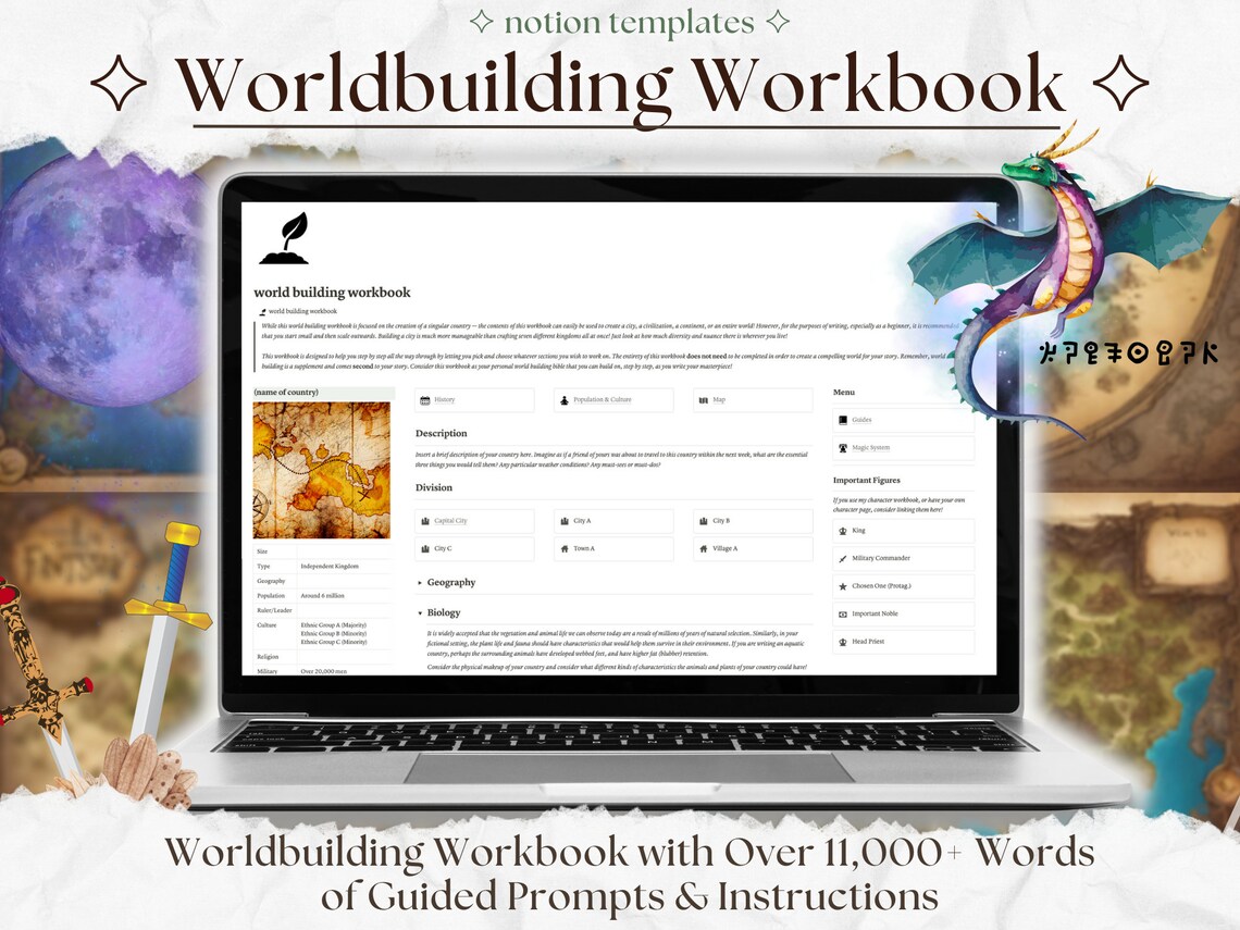 World Building Workbook Worldbuilding Notion Writing Planner Writing