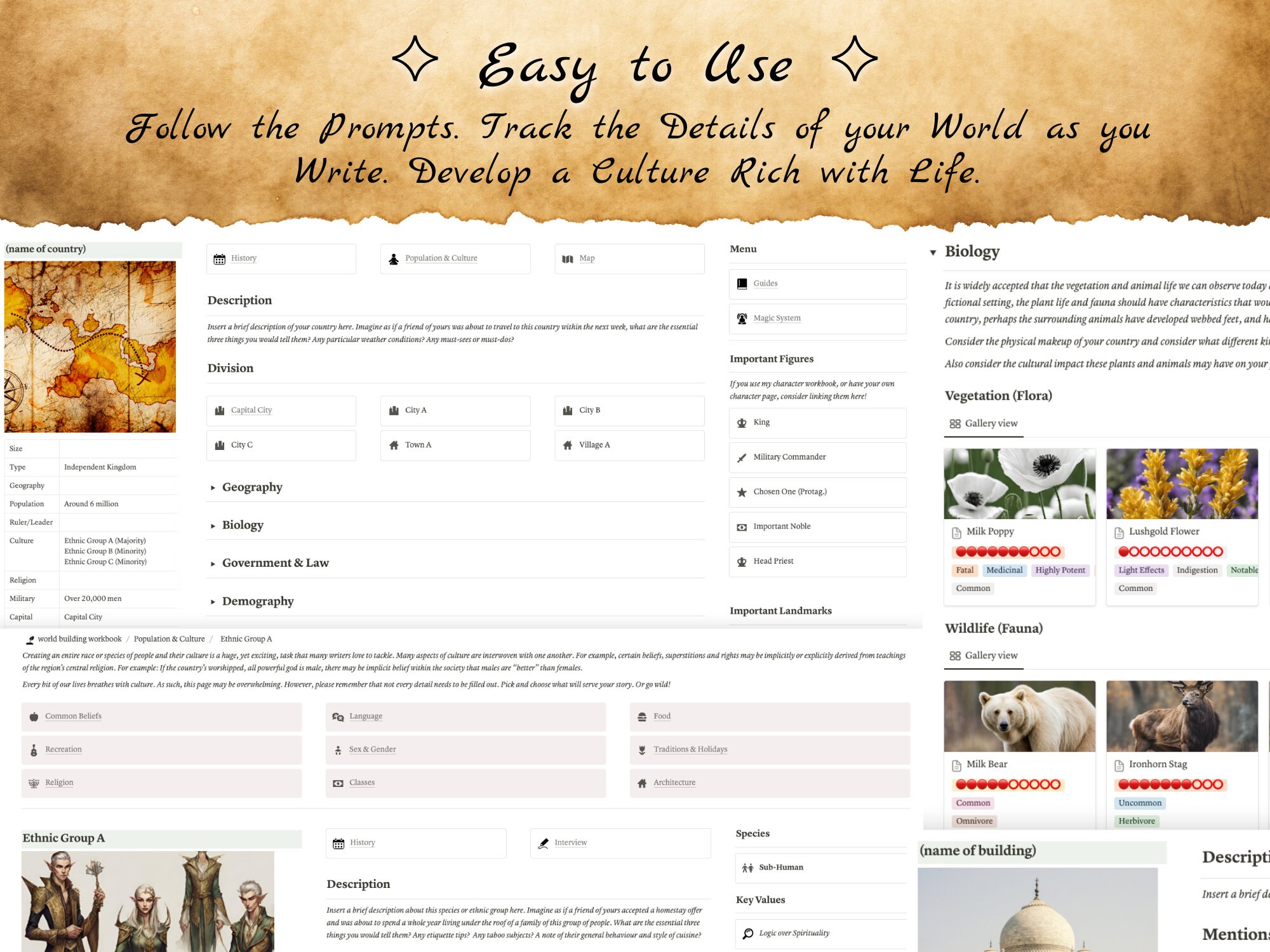 World Building Workbook; Worldbuilding Notion Writing Planner; Writing ...