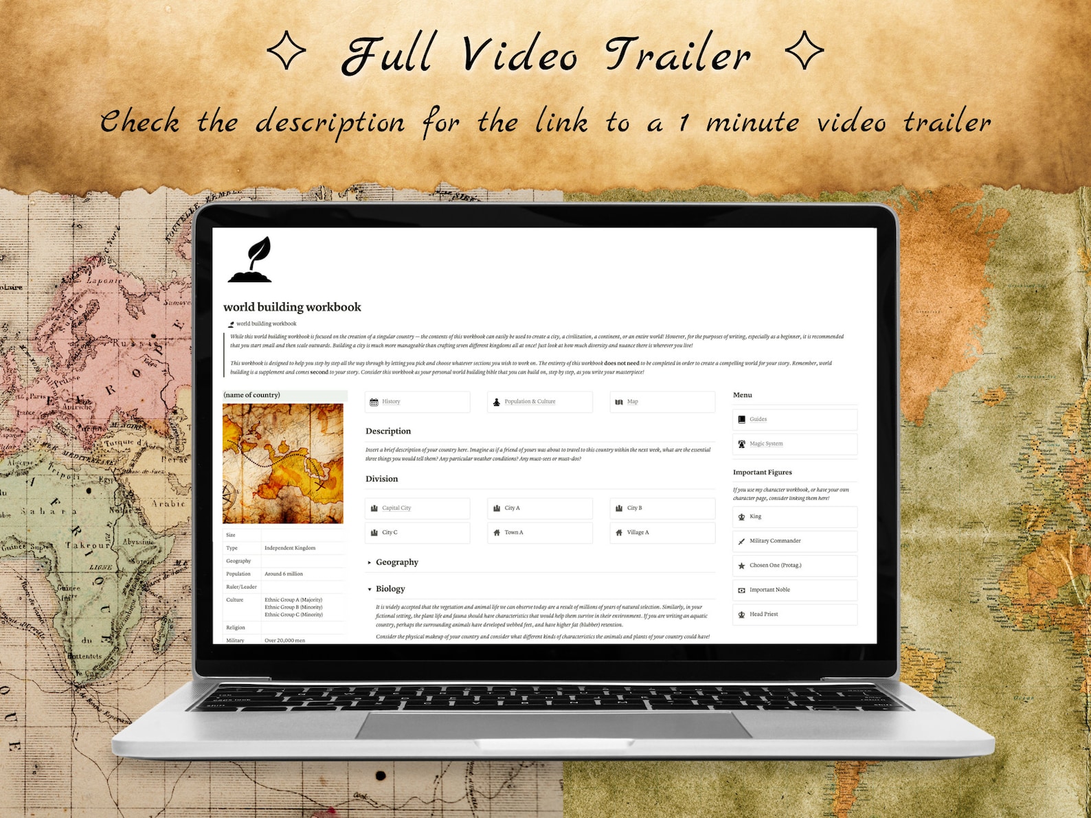 World Building Workbook; Worldbuilding Notion Writing Planner; Writing ...