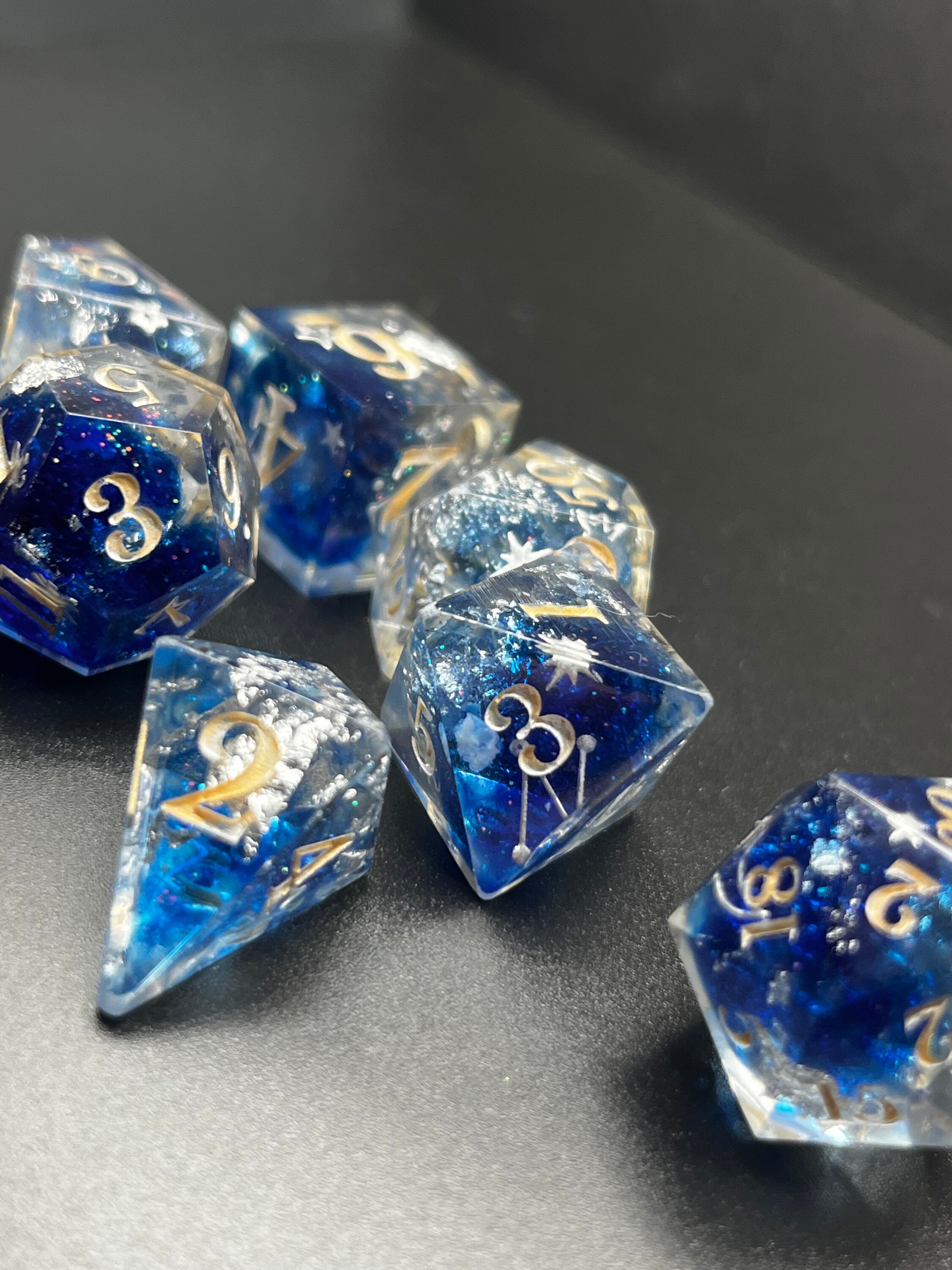 Starry Night 7 Piece Dice Set B STOCK D&d Dice, Hand Made Dice Set, Epoxy Resin Dice, Ttrpg Dice ...