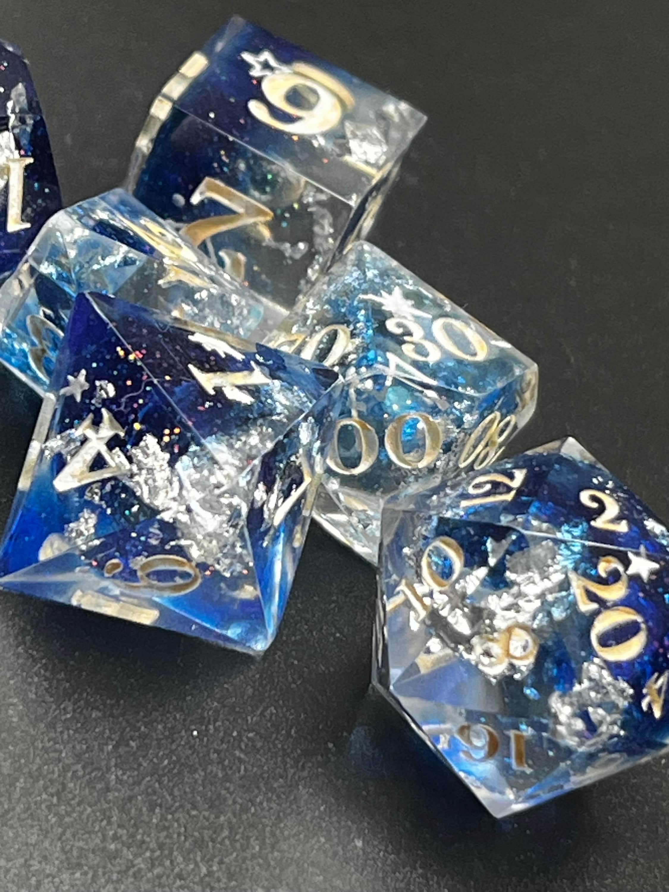 Starry Night 7 Piece Dice Set B STOCK D&d Dice, Hand Made Dice Set, Epoxy Resin Dice, Ttrpg Dice ...