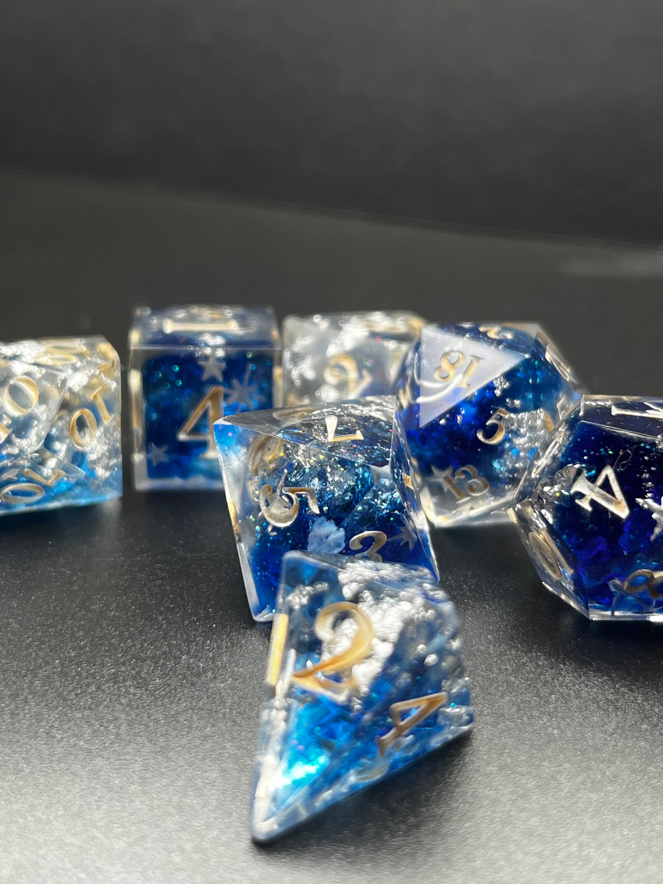 Starry Night 7 Piece Dice Set B STOCK D&d Dice, Hand Made Dice Set ...