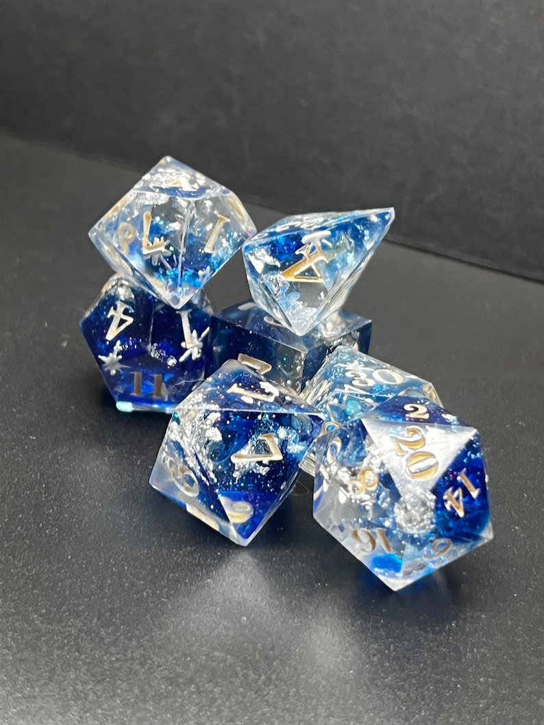 Starry Night 7 Piece Dice Set B STOCK D&d Dice, Hand Made Dice Set ...