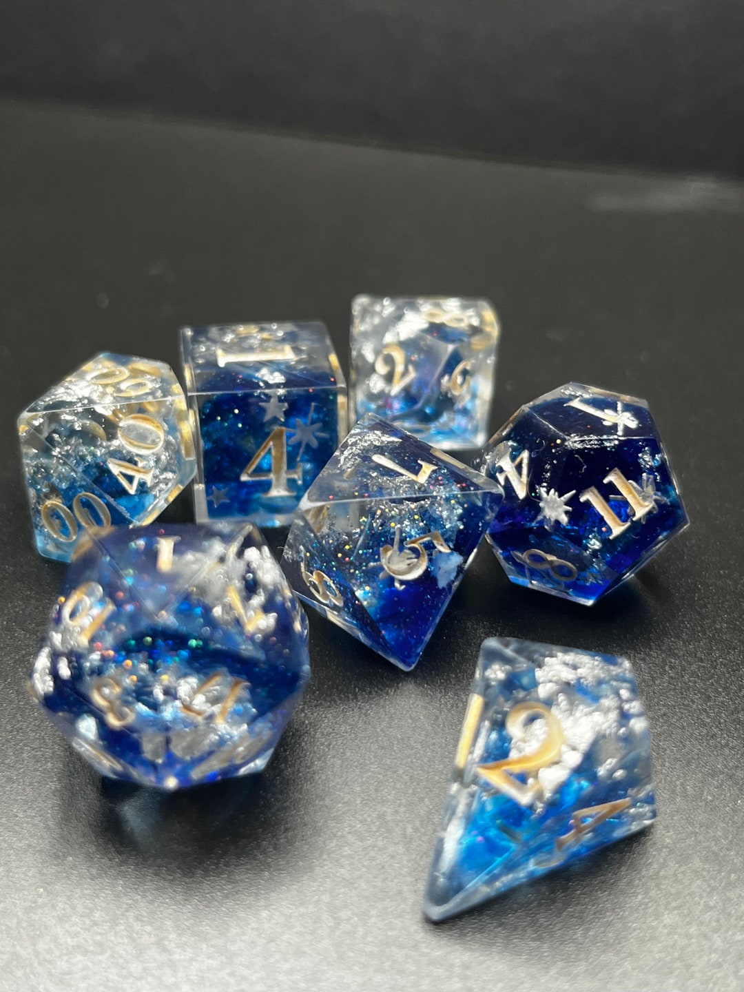 Starry Night 7 Piece Dice Set B STOCK D&d Dice, Hand Made Dice Set, Epoxy Resin Dice, Ttrpg Dice ...