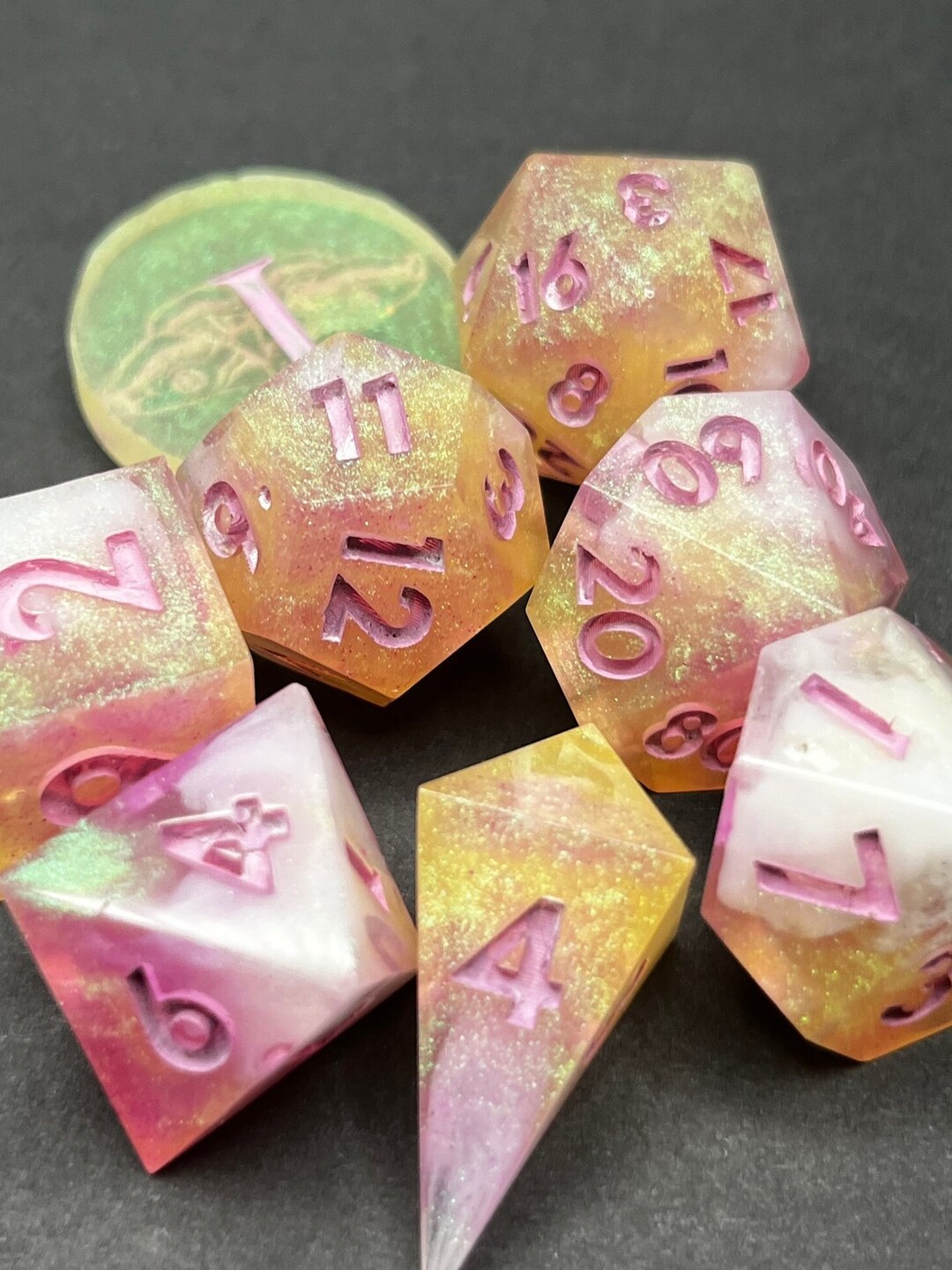 Aurora 7 Piece Dice Set D&D Dice Set, Hand Made Dice Set, TTRPG, Epoxy ...