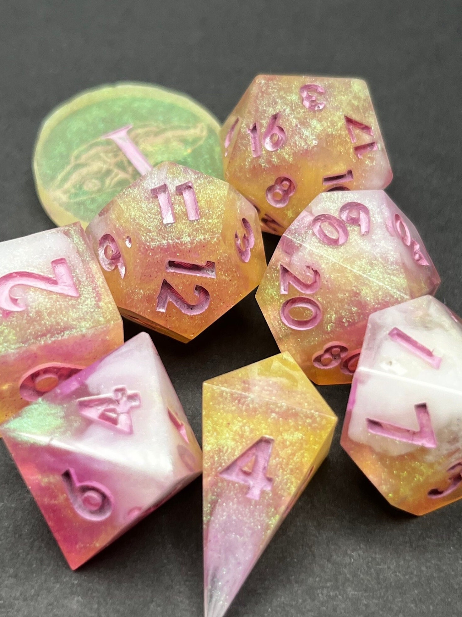 Aurora 7 Piece Dice Set D&D Dice Set, Hand Made Dice Set, TTRPG, Epoxy ...