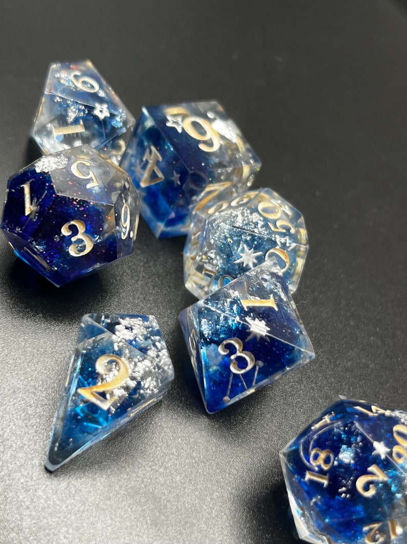 Starry Night 7 Piece Dice Set B STOCK D&d Dice, Hand Made Dice Set ...