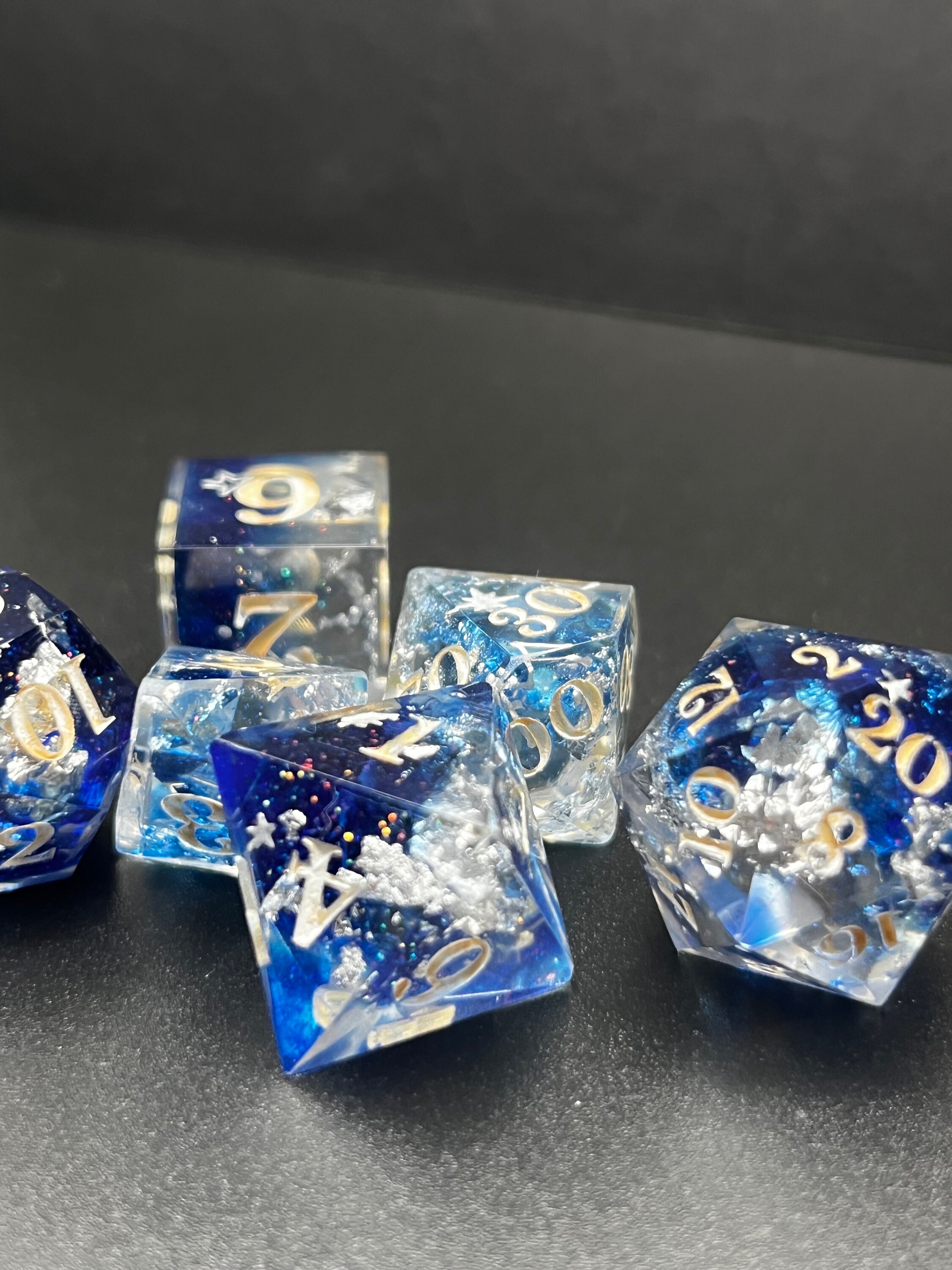 Starry Night 7 Piece Dice Set B STOCK D&d Dice, Hand Made Dice Set, Epoxy Resin Dice, Ttrpg Dice ...