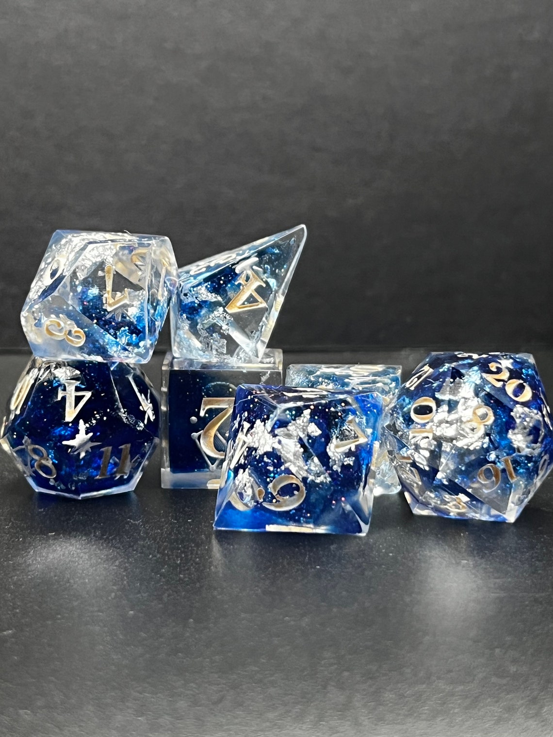 Starry Night 7 Piece Dice Set B STOCK D&d Dice, Hand Made Dice Set ...