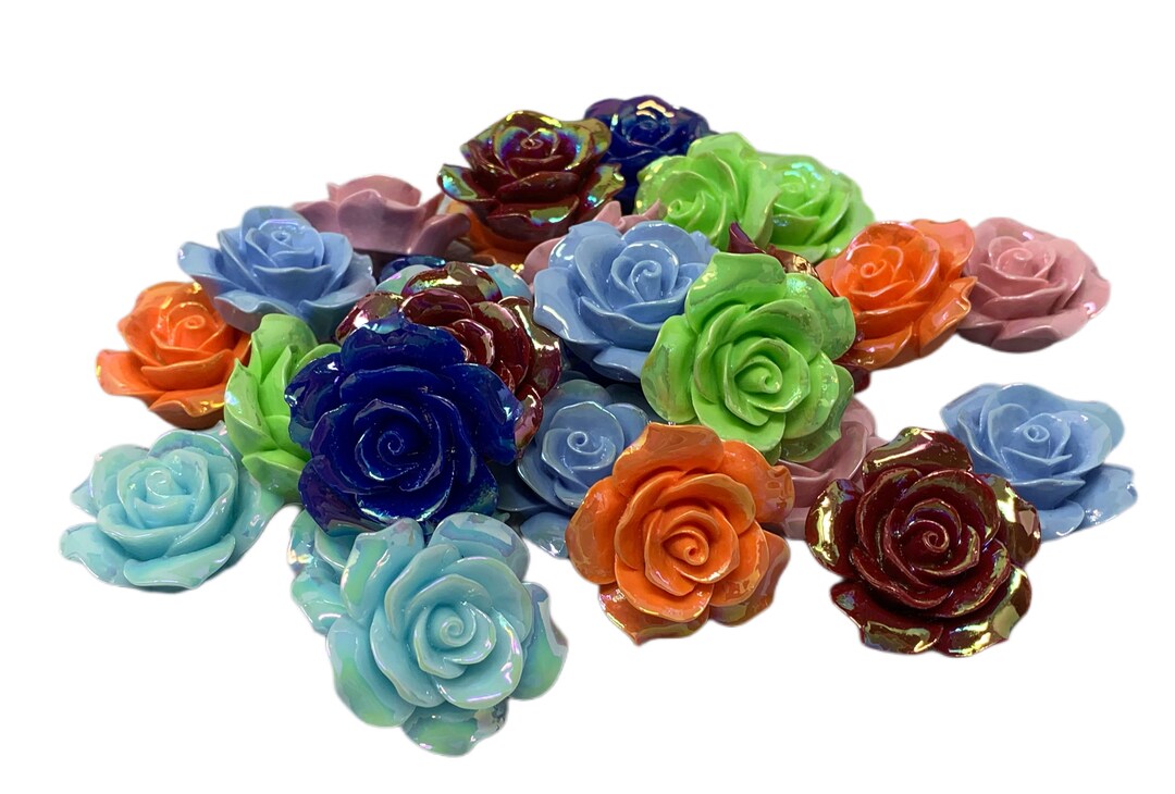 34mm AB Coating Resin Rose Flower Cabochon Embellishment Flat - Etsy